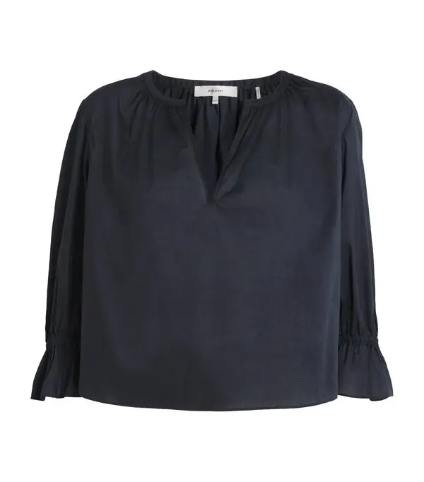 FRAME Cotton Poet Blouse - Navy