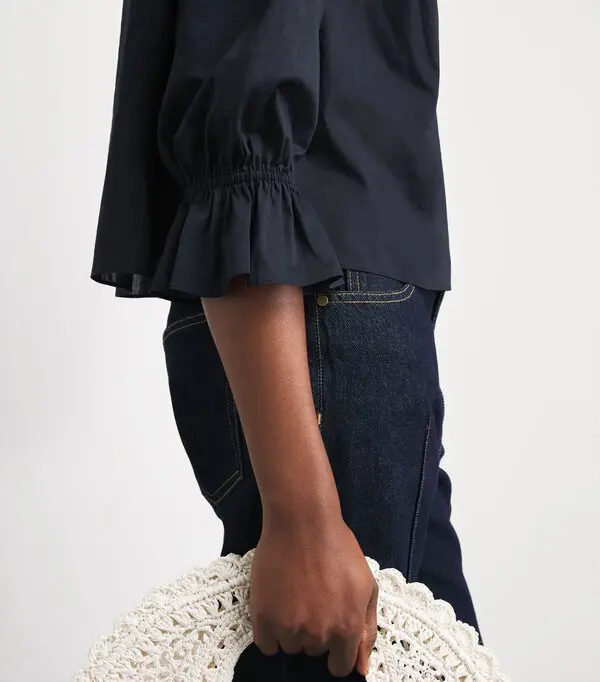 FRAME Cotton Poet Blouse - Navy