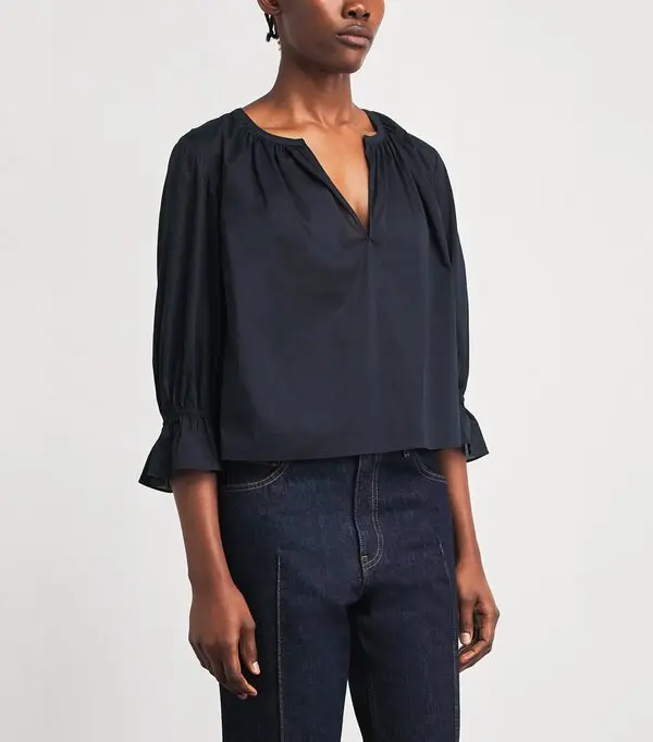 FRAME Cotton Poet Blouse - Navy