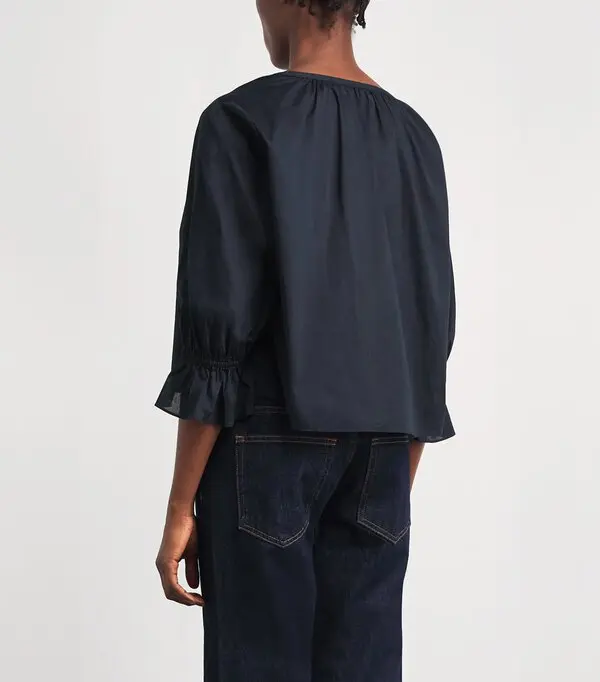 FRAME Cotton Poet Blouse - Navy