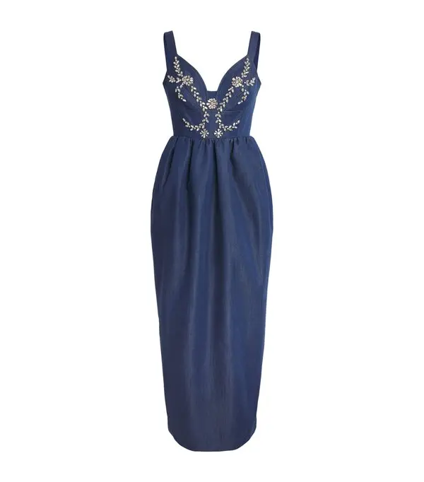 Huishan Zhang Chambray Embellished Midi Dress - Blue