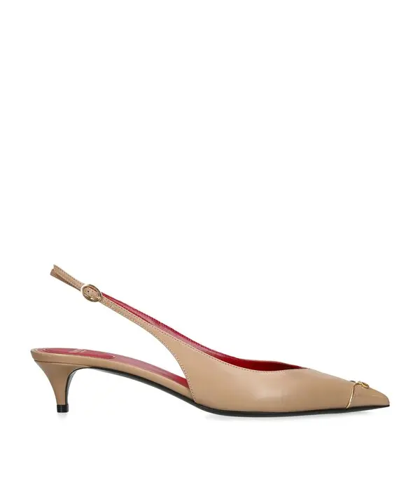 Valentino Garavani Leather Slingback Kitten Heels With Heartip Detail