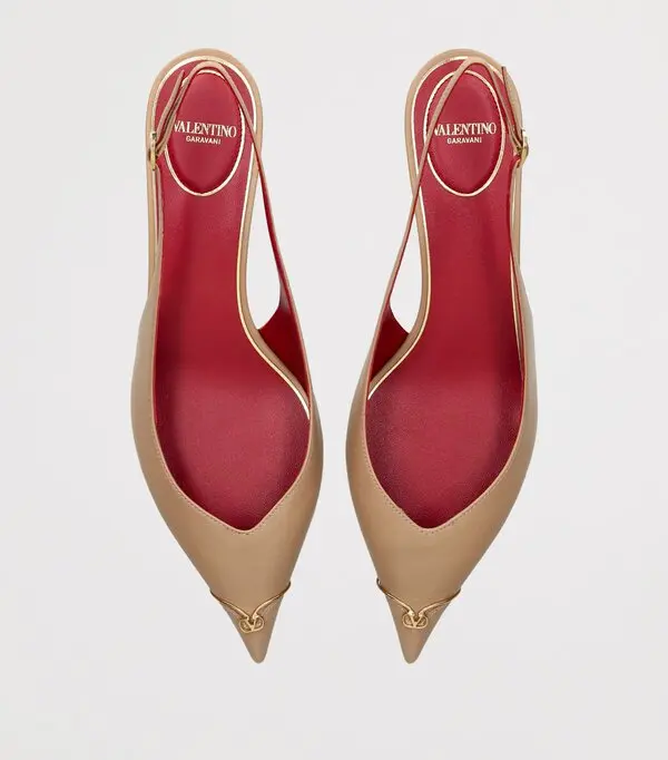 Valentino Garavani Leather Slingback Kitten Heels With Heartip Detail