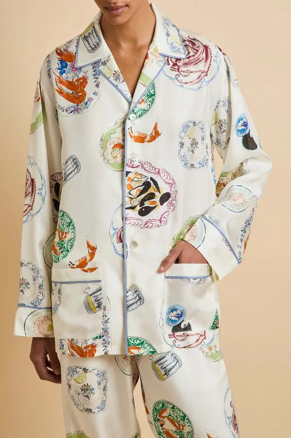 Olivia Von Halle Yves Córdoba Seafood Pajamas - Ivory