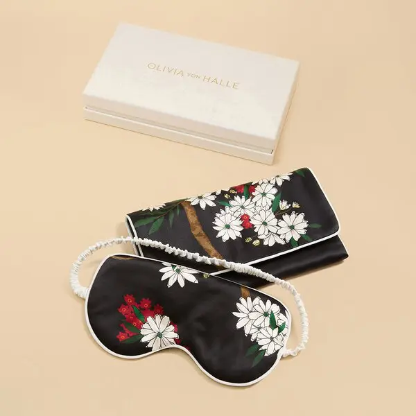 Olivia Von Halle Audrey René Blossom Eye Mask - Black