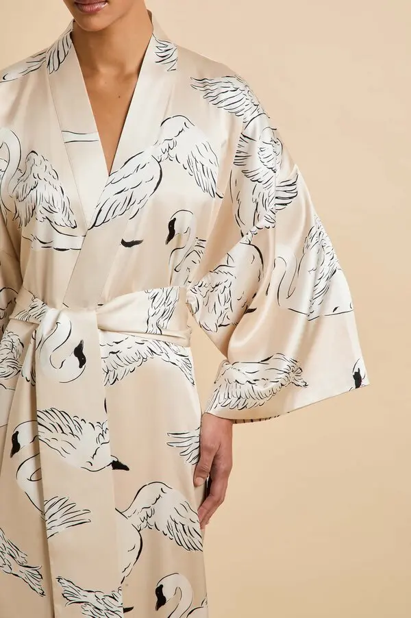 Olivia Von Halle Queenie Blanca Swan Robe - Cream