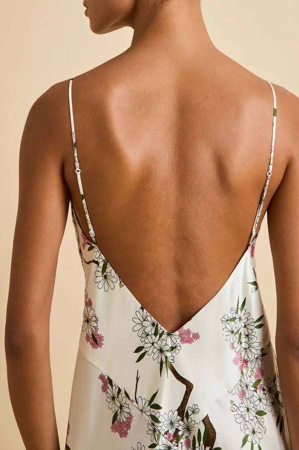 Olivia Von Halle Ilse Ana Blossom Print Silk Slip Dress - Ivory