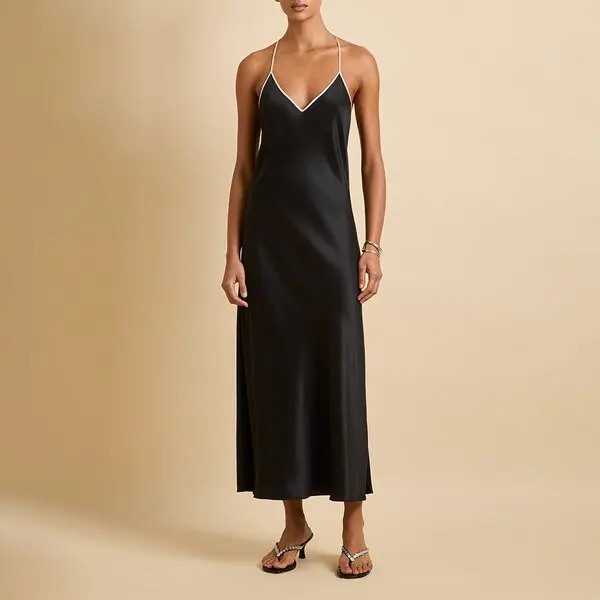 Olivia Von Halle Gala Jet Slip Dress - Black