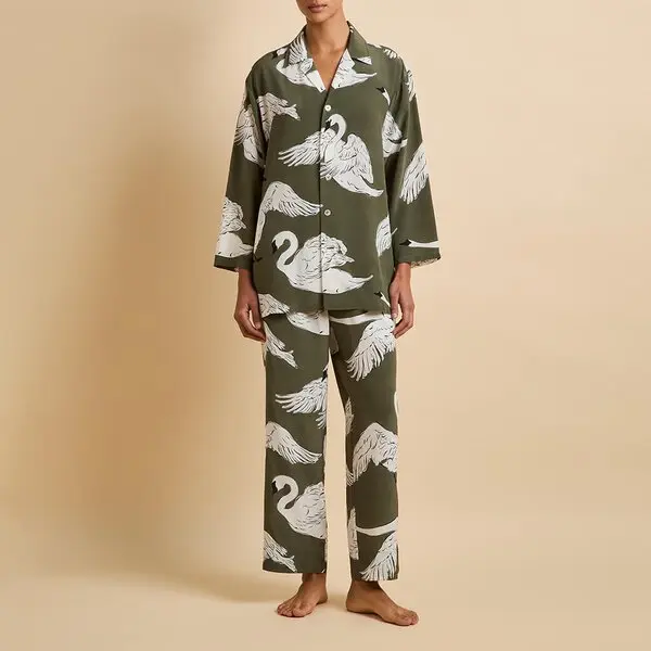 Olivia Von Halle Casablanca Riba Swan Pajamas - Green