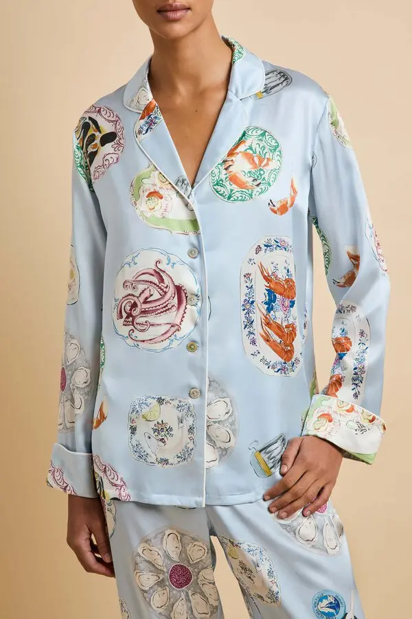Olivia Von Halle Lila Cadiz Seafood Pajamas - Blue