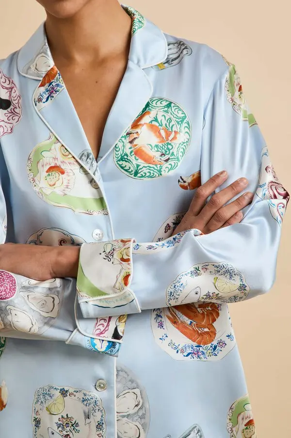 Olivia Von Halle Lila Cadiz Seafood Pajamas - Blue