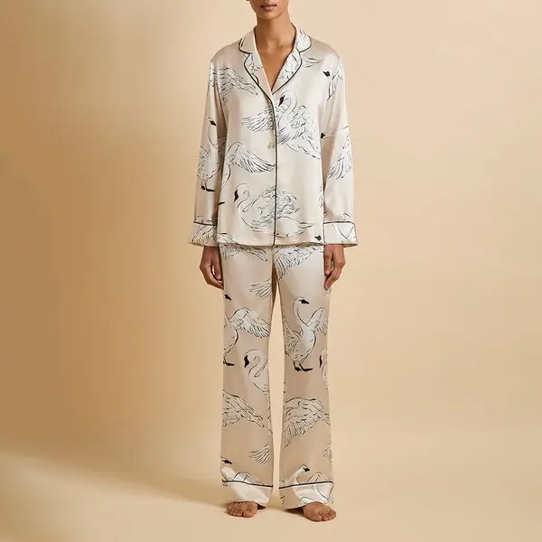 Olivia Von Halle Lila Blanca Swan Pajamas - Cream