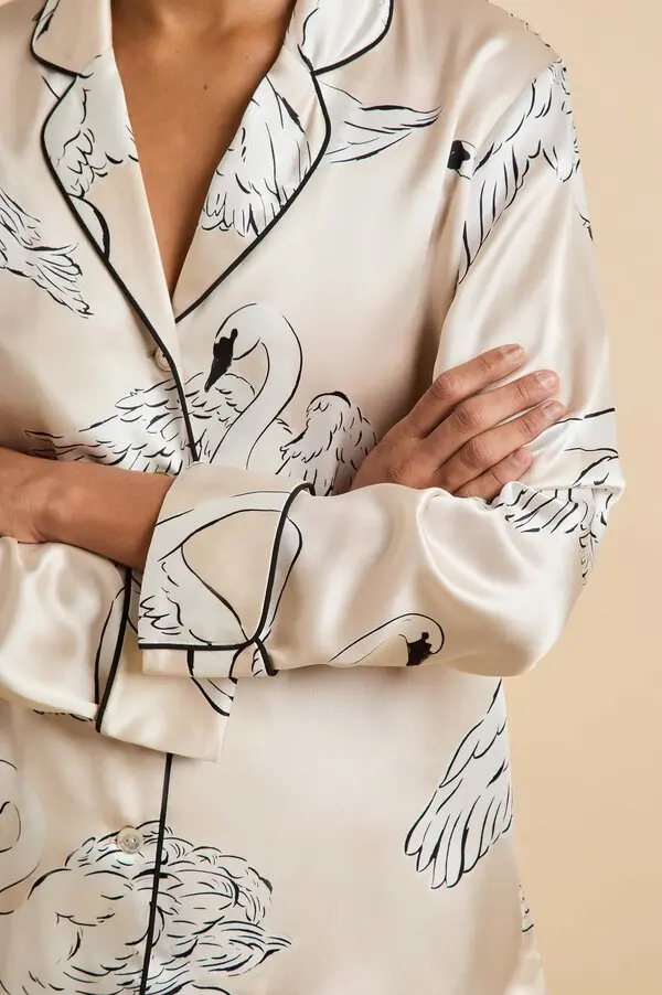 Olivia Von Halle Lila Blanca Swan Pajamas - Cream