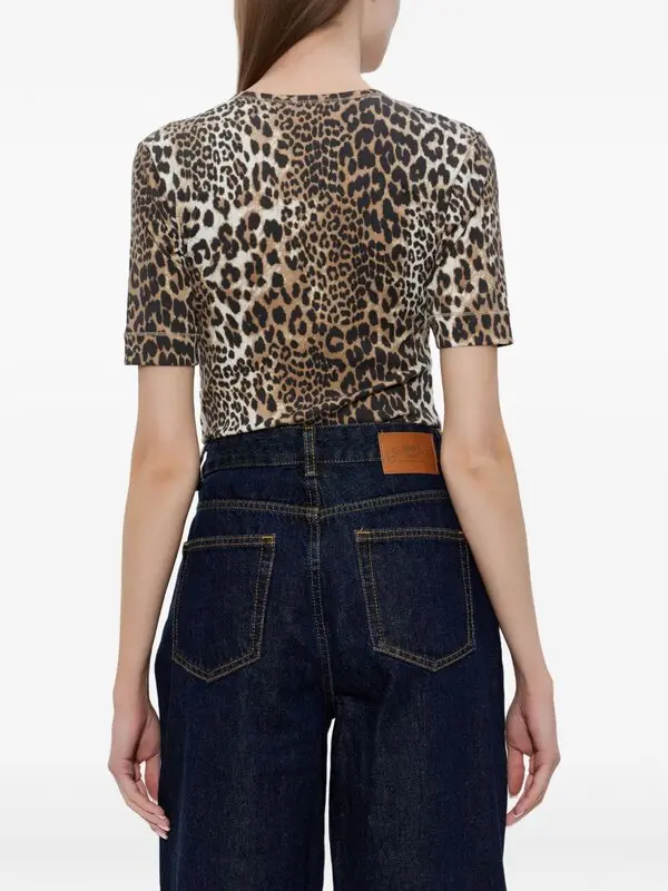 GANNI Leopard Print Organic Cotton T-shirt - Multi