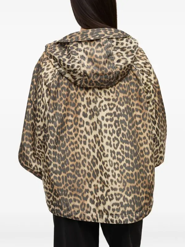 GANNI Leopard Print Hooded Blouson Jacket - Multi