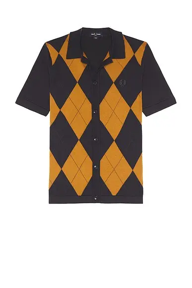 Fred Perry Argyle Button Knitted Shirt - Navy