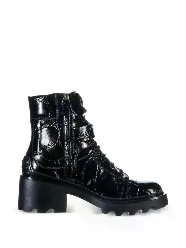 TOD'S Croc-effect Buckled Combat Boots