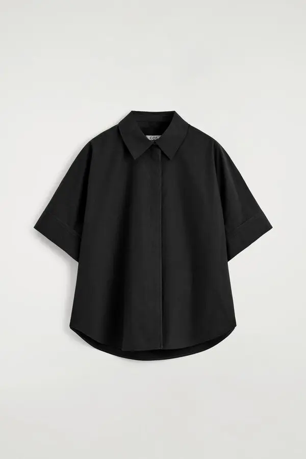 Cos Oversized Short-sleeved Cotton Shirt - Black