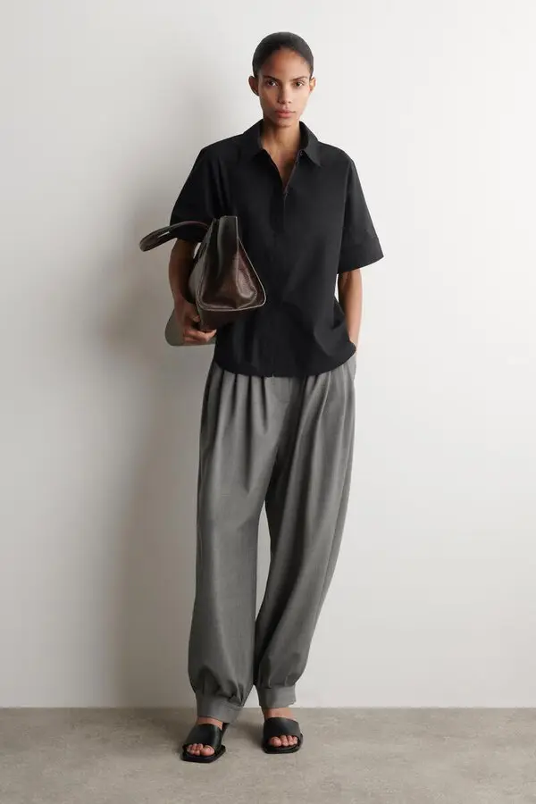 Cos Oversized Short-sleeved Cotton Shirt - Black