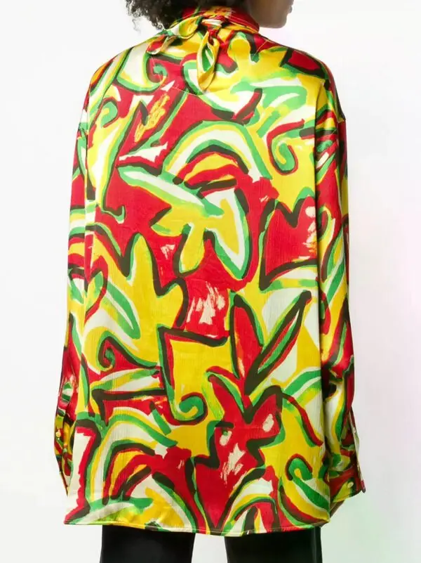 Balenciaga Abstract Print Silk Scarf Blouse