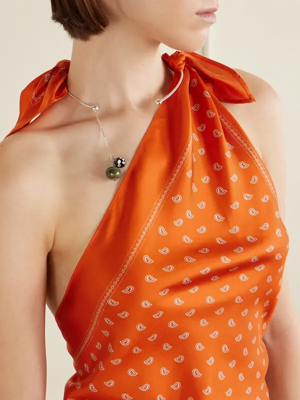 Christopher Esber One-shoulder Embellished Bandana-print Silk Top