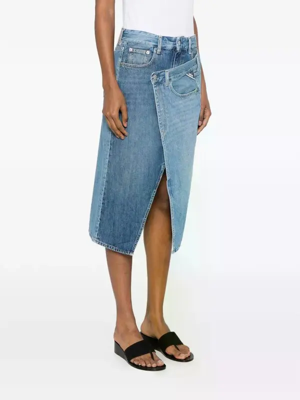 REPLAY Asymmetric Wrap Denim Skirt