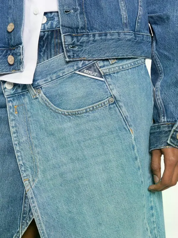 REPLAY Asymmetric Wrap Denim Skirt