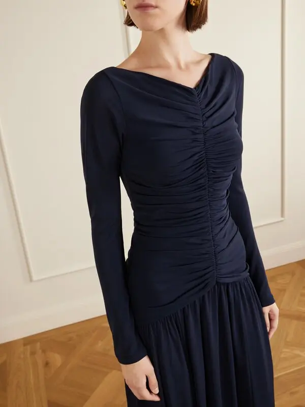 LA LIGNE Ruched Jersey Maxi Dress - Blue