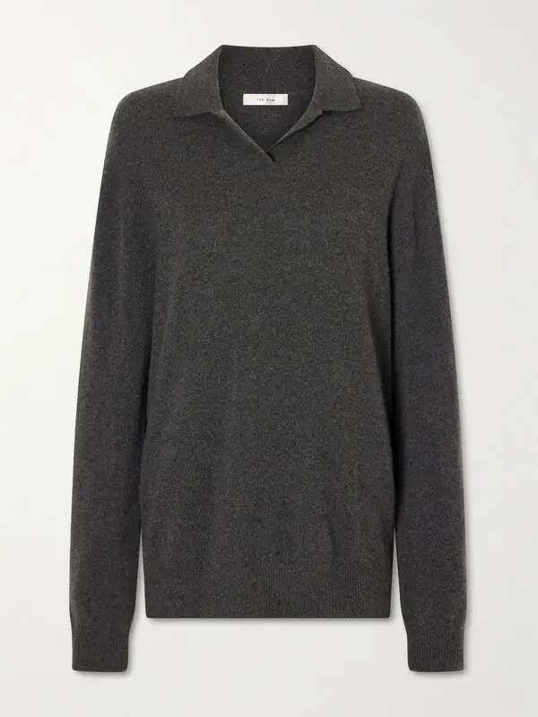 THE ROW Oashi Cashmere Knit Polo - Gray
