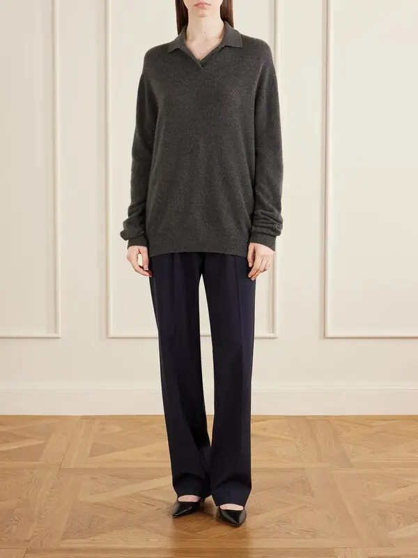 THE ROW Oashi Cashmere Knit Polo - Gray
