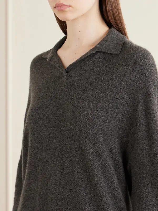 THE ROW Oashi Cashmere Knit Polo - Gray