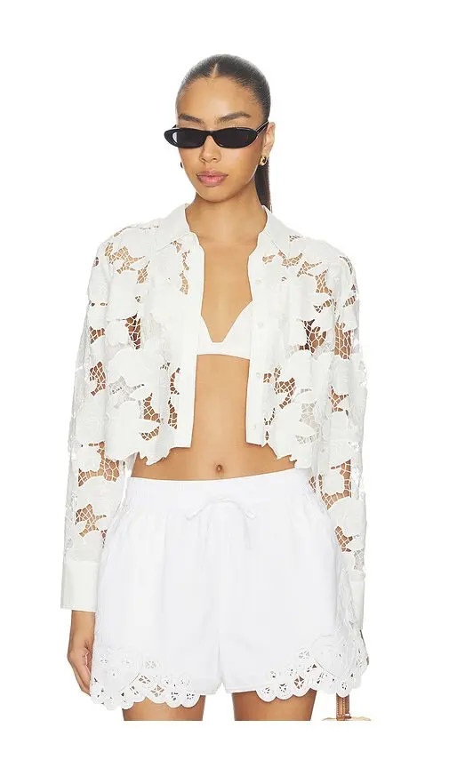 L'Agence Seychelle Cropped Button Down In White - Ivory