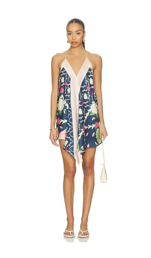 Verandah Handkerchief Mini Dress - Navy Lotus Scarf
