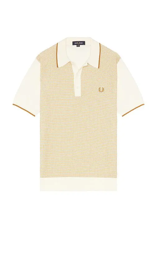 Fred Perry Tonic Waffle Knitted Polo In Cream
