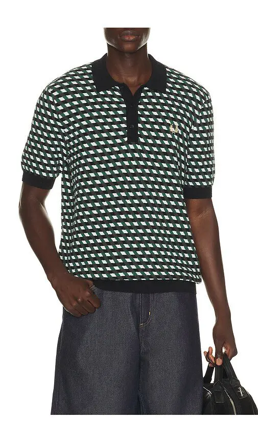 Fred Perry Geometric Knitted Polo In Blue