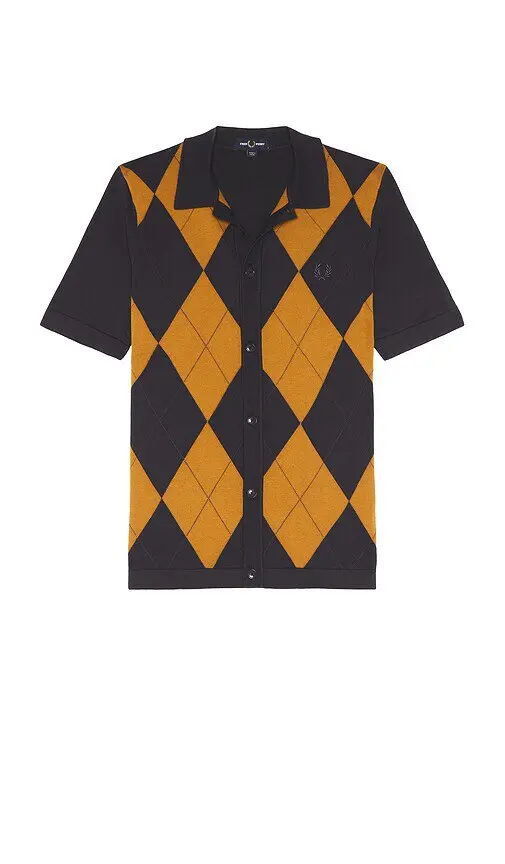 Fred Perry Argyle Button Knitted Shirt In Blue