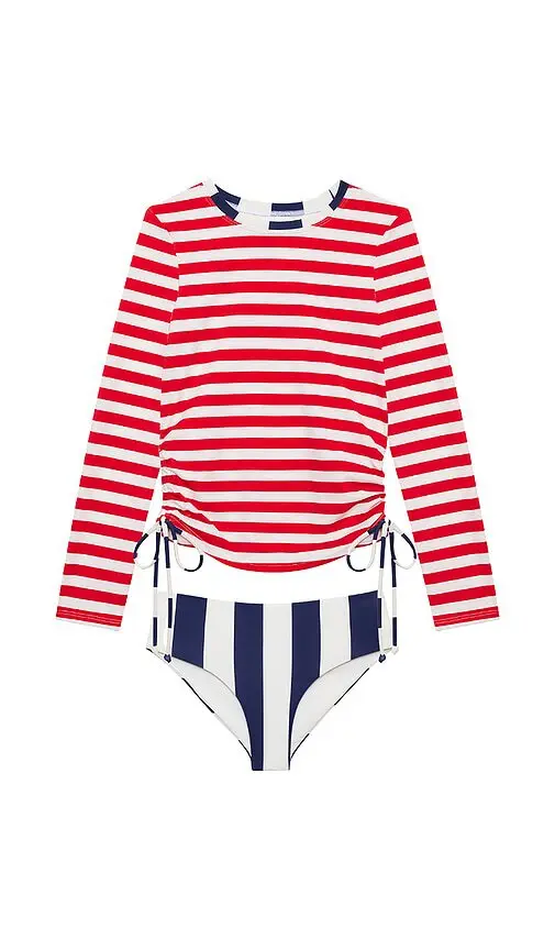 Beach Riot Striped Long Sleeve Rashguard And Bikini Bottom Set - Star Spangled Stripes