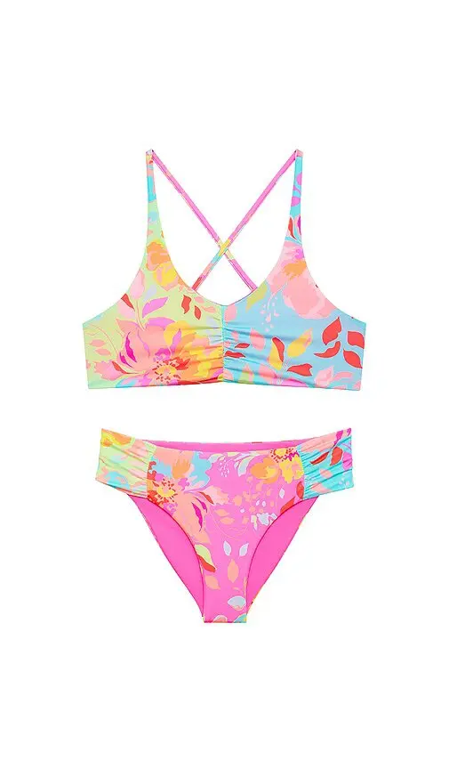 Beach Riot Floral Print Ruched Bikini Set - Bloom Lagoon