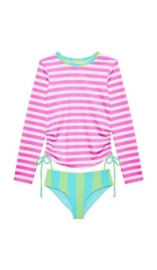 Beach Riot Striped Rashguard And Bikini Set - Cove Stripe