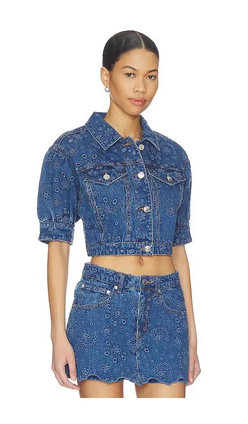 Steve Madden Serafina Embroidered Denim Jacket - Blue Depth