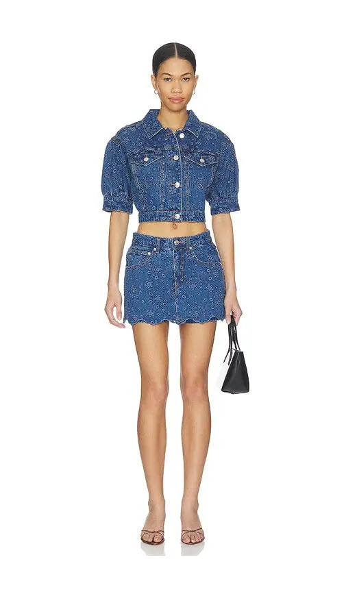 Steve Madden Serafina Embroidered Denim Jacket - Blue Depth