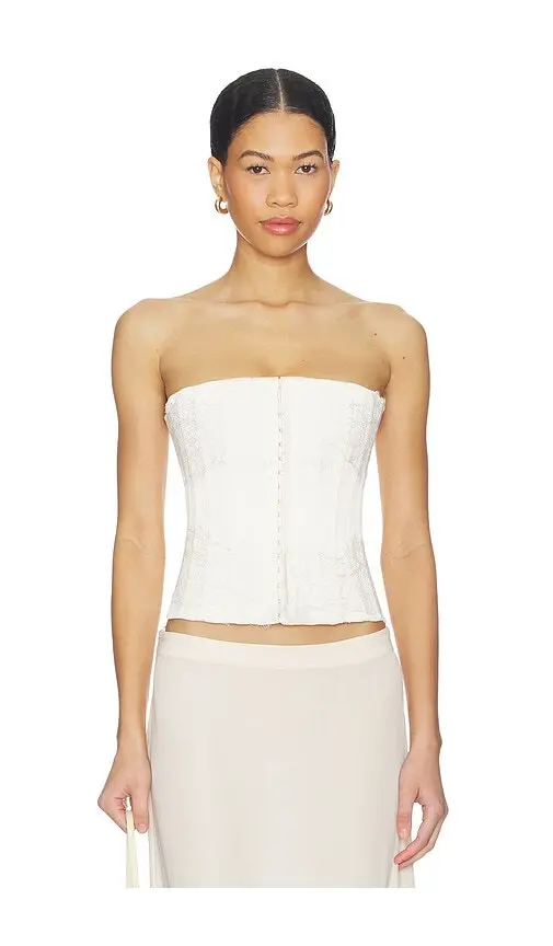 GUIZIO Lace Embellished Satin Corset - Ivory