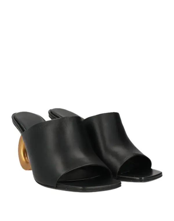 FERRAGAMO Lambskin Leather Square Toe Sculpted Heel Slide Sandals
