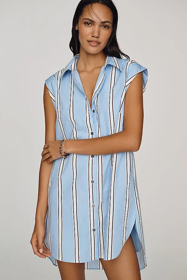 Maeve Lillian Button-front Midi Dress - Blue Stripe