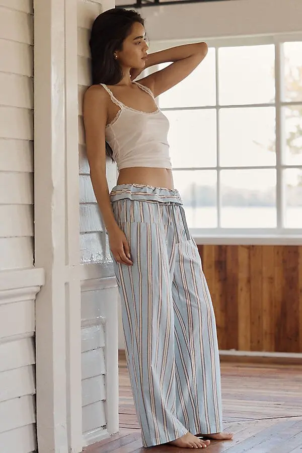 LYREBIRD Cotton Low Rise Foldover Boxer Pants - Blue Butter Stripe