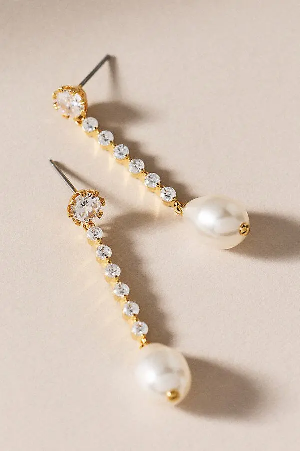 Nadri Crystal Pearl Drop Earrings - Gold