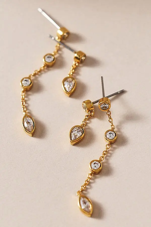 Nadri Bezel Set Cubic Zirconia Chain Drop Earrings, Set Of 2 - Gold