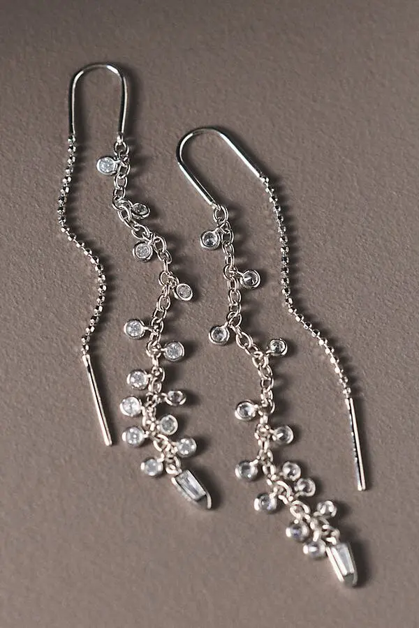 Nadri Threader Drop Earrings With Cubic Zirconia In Rhodium-plated Brass - Silver
