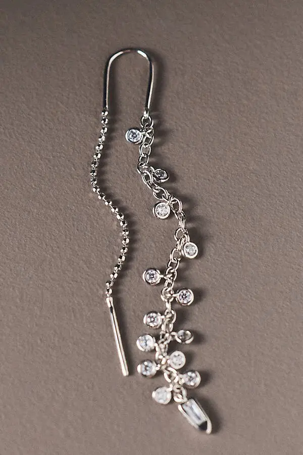 Nadri Threader Drop Earrings With Cubic Zirconia In Rhodium-plated Brass