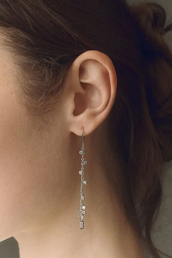 Nadri Threader Drop Earrings With Cubic Zirconia In Rhodium-plated Brass